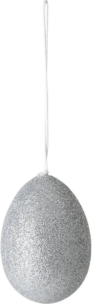 Bloomingville Závěsné velikonoční vajíčko Silver glitter, stříbrná barva, plast