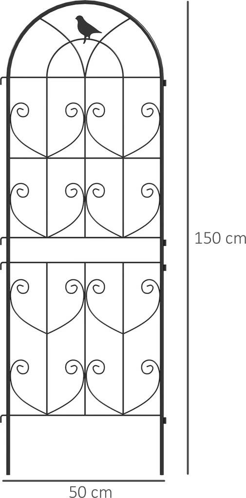Outsunny Podpora pro Pnoucí Rostliny s Ptáčky, Sada 2, Zahradní Trellis, pro Zeleninu, Viny, Květiny, Metal, 50 x 150 cm, Černá | Aosom