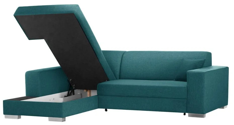 Tyrkysová rohová rozkládací pohovka s úložným prostorem INTERIEUR DE FAMILLE PARIS Bijou, levý roh