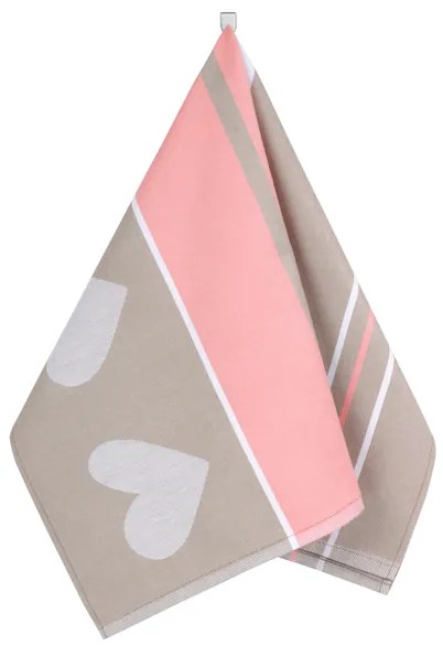 Bellatex Kuchyňská utěrka 1 ks 50x70 cm Srdce béžová, růžová,