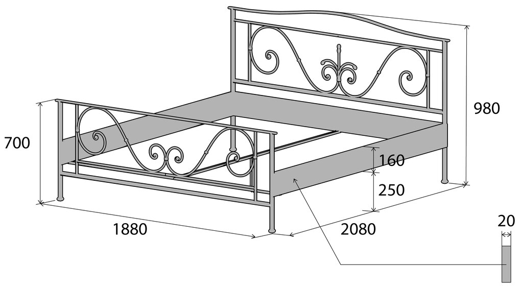 Nábytek ATIKA s.r.o. Kovová postel DAGMAR Povrchová úprava: stříbrná RAL 9006, Rozměr: 100 x 200 cm