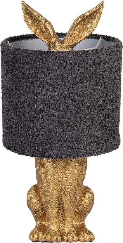 Zlatá stolní lampa králík s chlupatým šedým stínidlem Rabbi - Ø 20*43 cm / E27