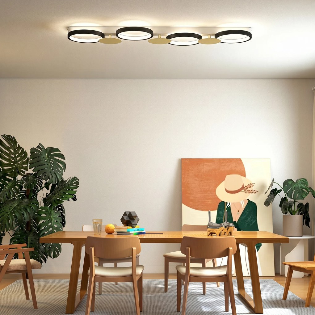 Stropní svítidlo LED 38W 1500LM 3000K-6500K Stropní svítidlo Lampa do obývacího pokoje se 4 žárovkami dálkové ovládání Černá+zlatá