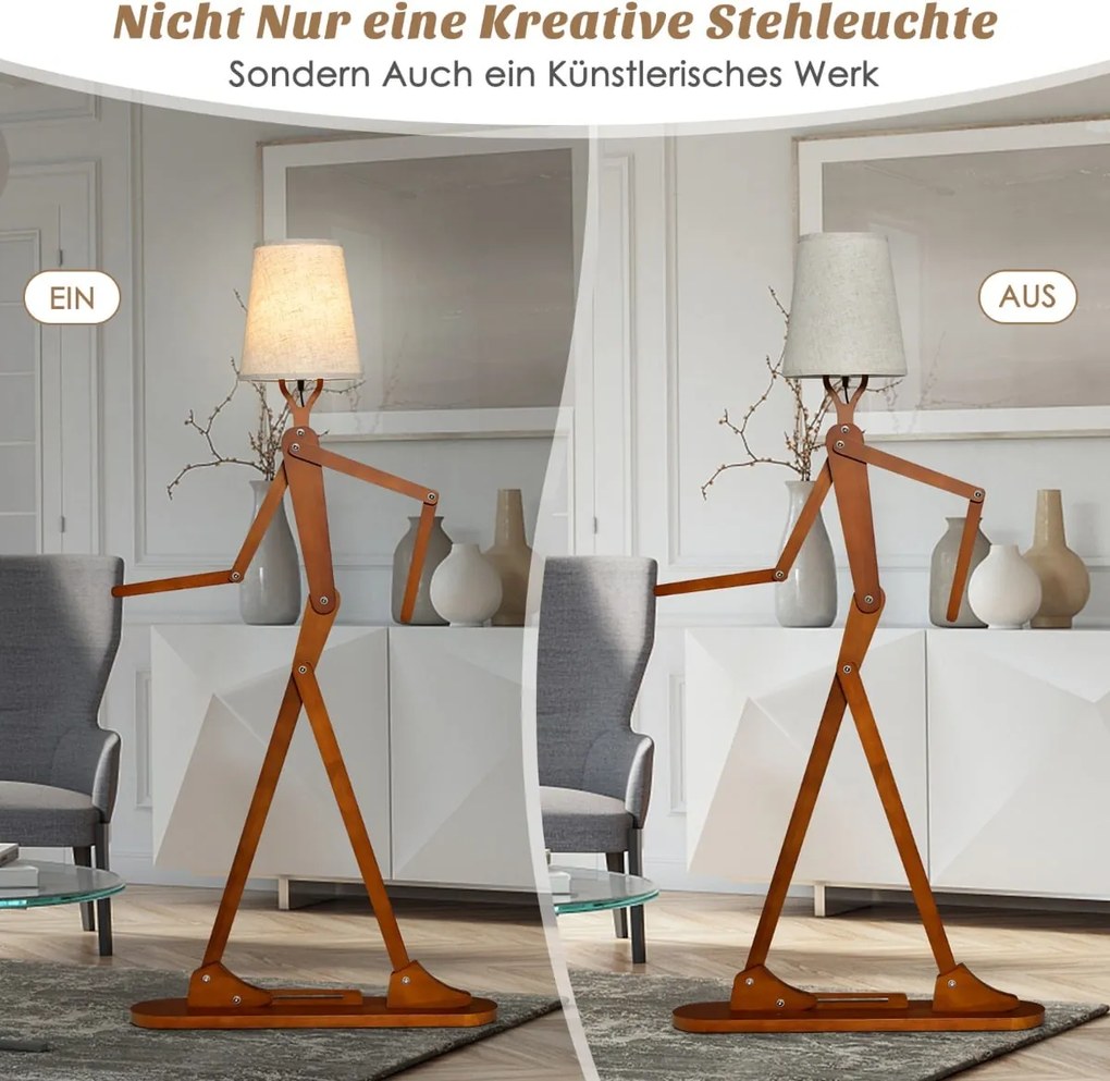Costway 160 cm Vysoká dřevěná stojací lampa Dekorativní humanoidní rohová lampa