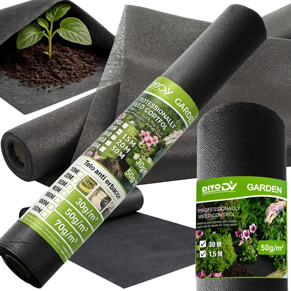 DIVODV Hustá agrovlákna 50 g, 1,5 m × 30 m, protiburinová mulčovací rolka, černá
