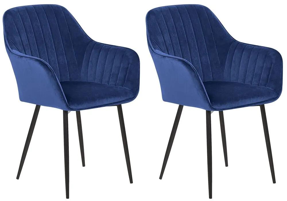 Sada 2 jídelních židlí, modrá samet WELLSTON Beliani