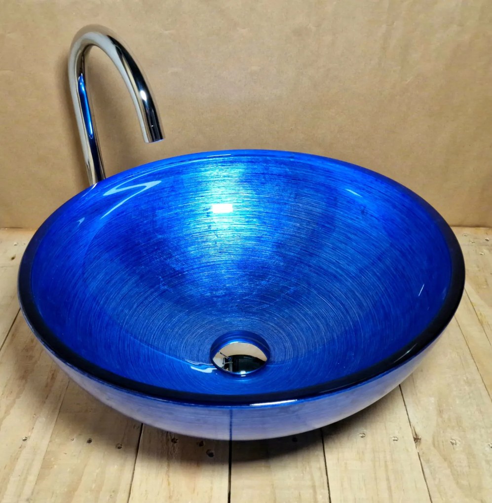 Light for home - Skleněné designové umyvadlo "Blue Silver Marvel" U 006, Modrá, stříbrná