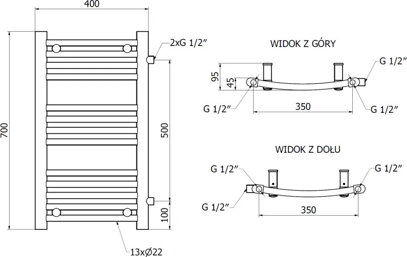 Mexen Ares, topné těleso 700 x 400 mm, 240 W, boční pravé a spodní připojení, bílá, W102-0700-400-00-20-S