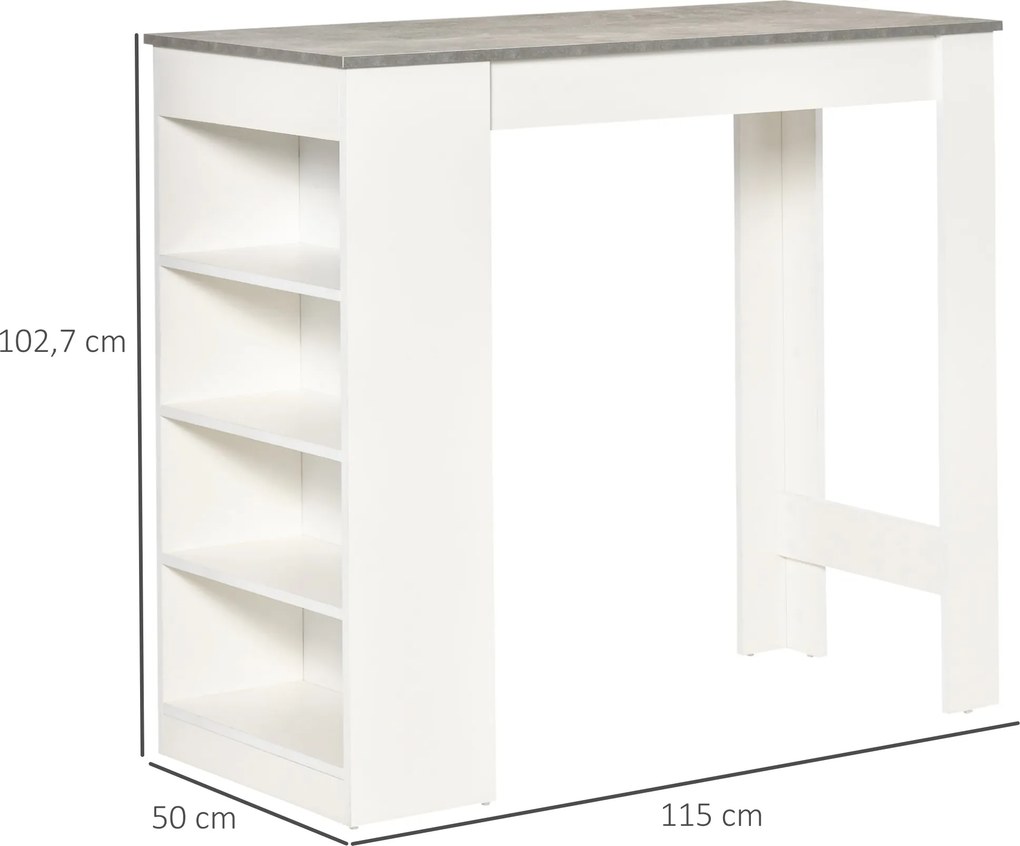 HOMCOM Barový stůl s vysokým bistro stolem a 4-podlažní policí Moderní melaminový stůl do kuchyně pro jídelnu a obývací pokoj 115x50x102,7 cm Bílá a …