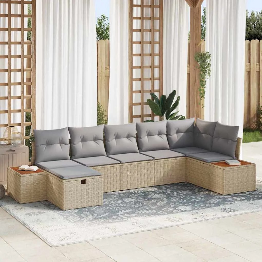 Sada zahradních pohovek s polštářem 7 pcs Béžová Poly ratan 3360974