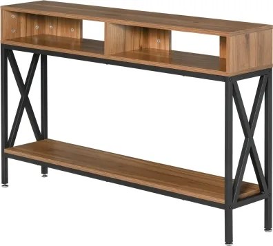 HOMCOM konzolový stůl do předsíně v industriálním designu s několika policemi 120 x 23,5 x 75 cm ořech