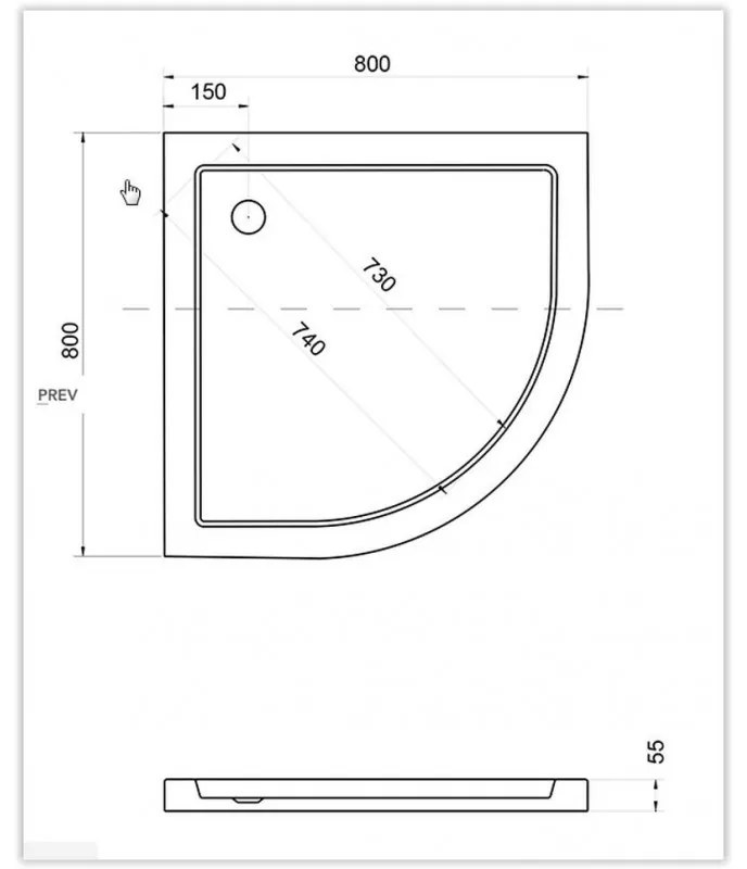 BESCO ARON STONE EFFECT, čtvrtkruhová sprchová vanička Rozměr A - 80 cm, Rozměr B - 80 cm, Rozměr C - 5.5 cm - OLBVANACARO80S