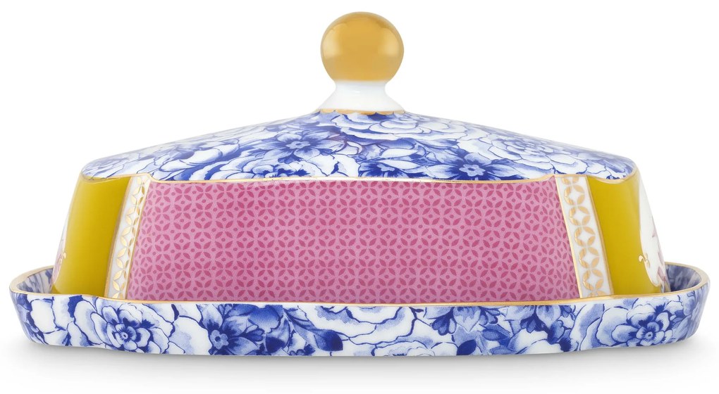 Pip Studio Royal Multi máselnička 19x14x9 cm, barevná (Porcelánová máselnice s drážkou na vodu z kolekce Royal Flower )