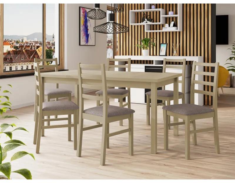 Rozkládací jídelní stůl se 6 židlemi AL02, Barva dřeva: bílá-L, Potah: 26x - Kronos 22