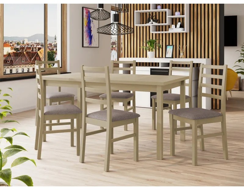 Rozkládací jídelní stůl se 6 židlemi AL02, Barva dřeva: bílá-L, Potah: Hygge D91