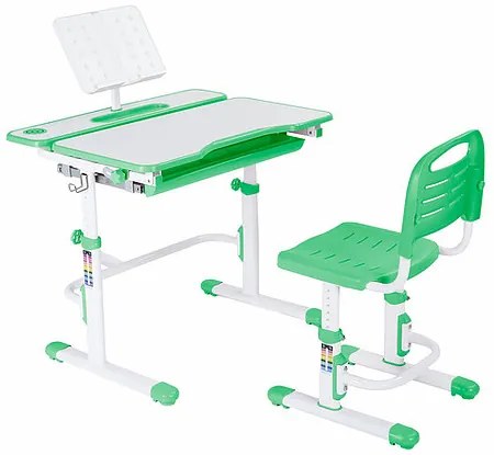 Dětský rostoucí set BENTO bílo-zelený + LED lampa + držák knih