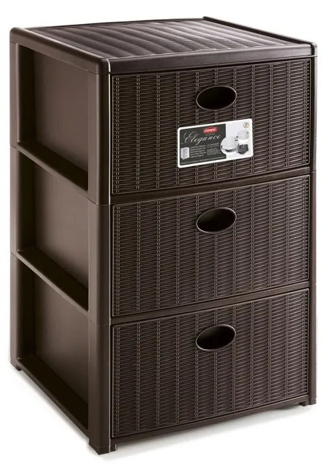 STEFANPLAST Úložný plastový regál Elegance, 3 zásuvky, hnědý