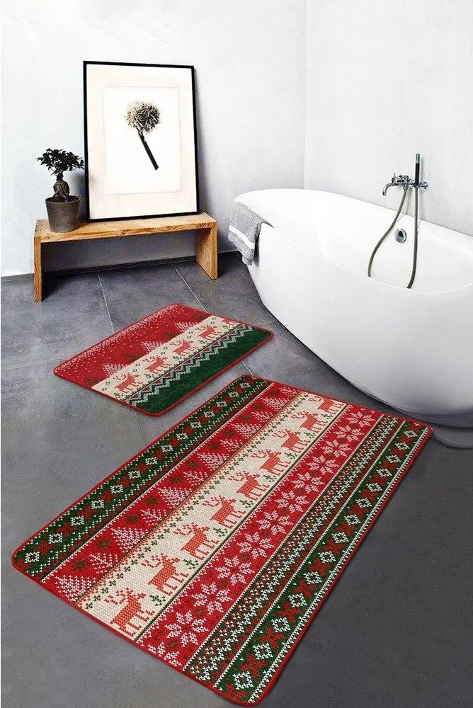 Sametové koupelnové předložky v sadě 2 ks 60x100 cm Merry Christmas – Mila Home