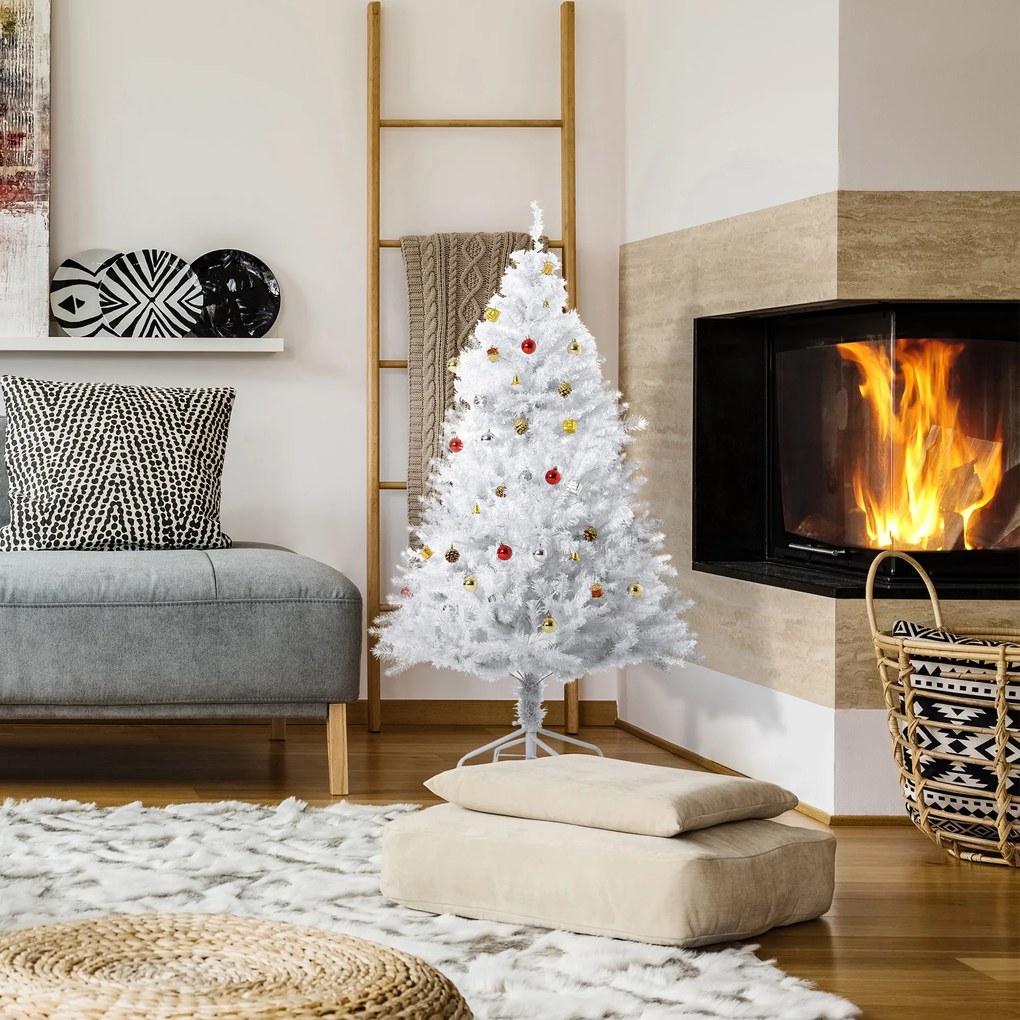 Aosom Umělý vánoční stromek 150 cm, umělá jedle s koulemi, zvonky, bubny, dárkovými krabičkami, vánoční stromek s 680 špičkami, 12 šiškami, vánoční d…