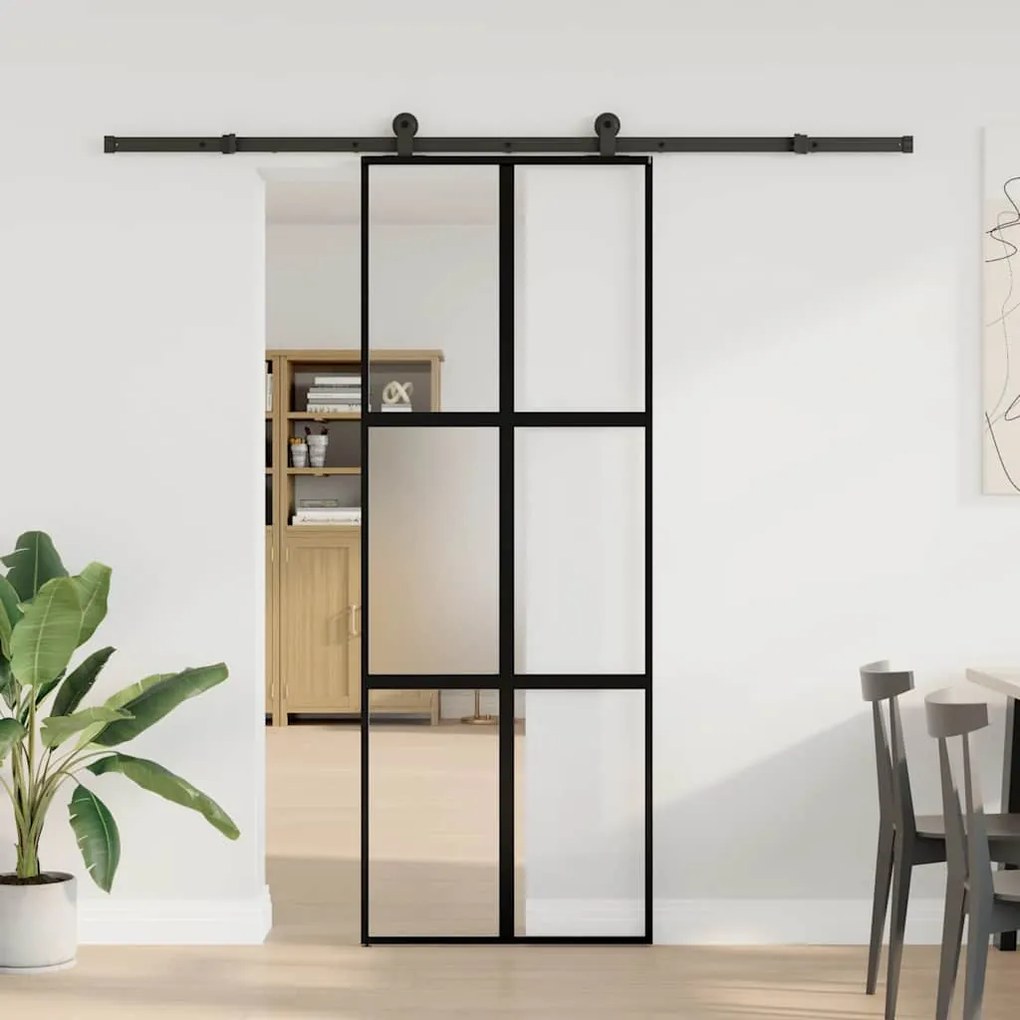 Posuvné dveře s kováním 76x205 cm tvrzeného sklo a hliník 3332974
