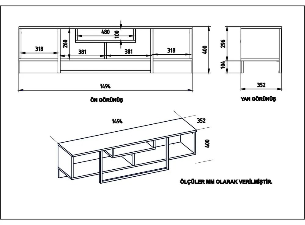 Bílý TV stolek v dekoru dubu 149x40 cm Asal – Kalune Design