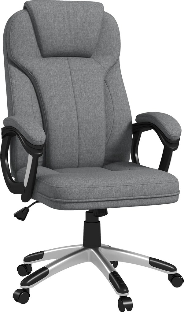 Kancelářská židle Vinsetto - ergonomická otočná židle s nastavitelnou výškou, houpací funkcí, opěrkou hlavy a polstrovanými područkami, šedá lněná, 66