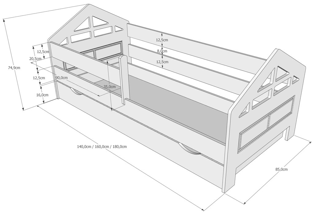 BabyBeds Dětská postel ALA Velikost postele: 160x80 cm, Barevné provedení: Modrá, Úložný prostor: Ano, s úložným prostorem Bílá