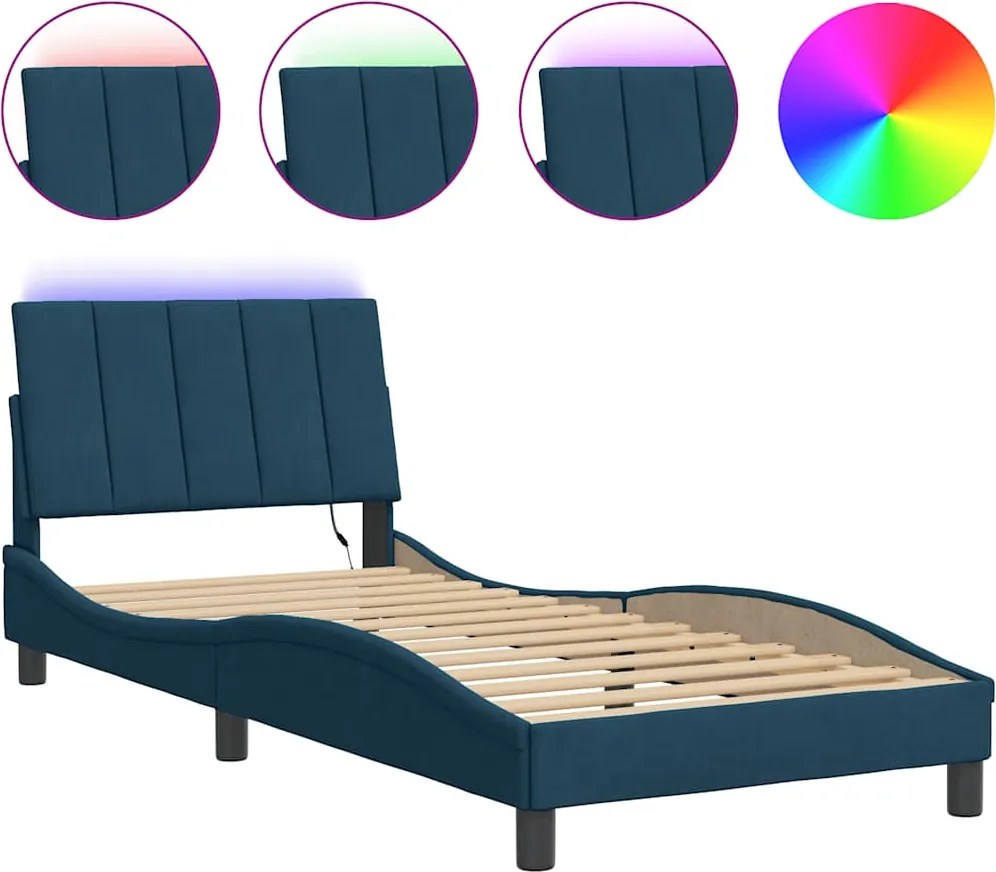 Rám postele s LED osvětlením bez matrace Hanko modrý 90 x 190 cm samet 3213755
