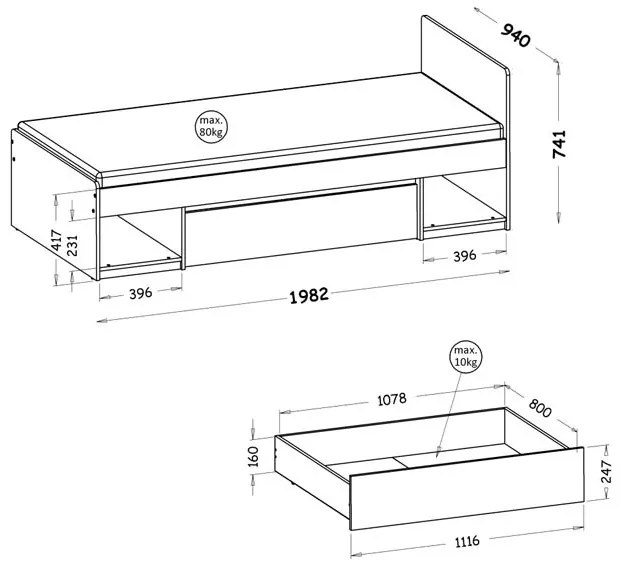 DOLMAR AR9 Postel (pro matraci 90x195cm) s úložným prostorem ARCA Matrace 90x195x12cm: Bonell +1600Kč, Barevné provedení ARCA: Dub Wotan / Sněhově bílá