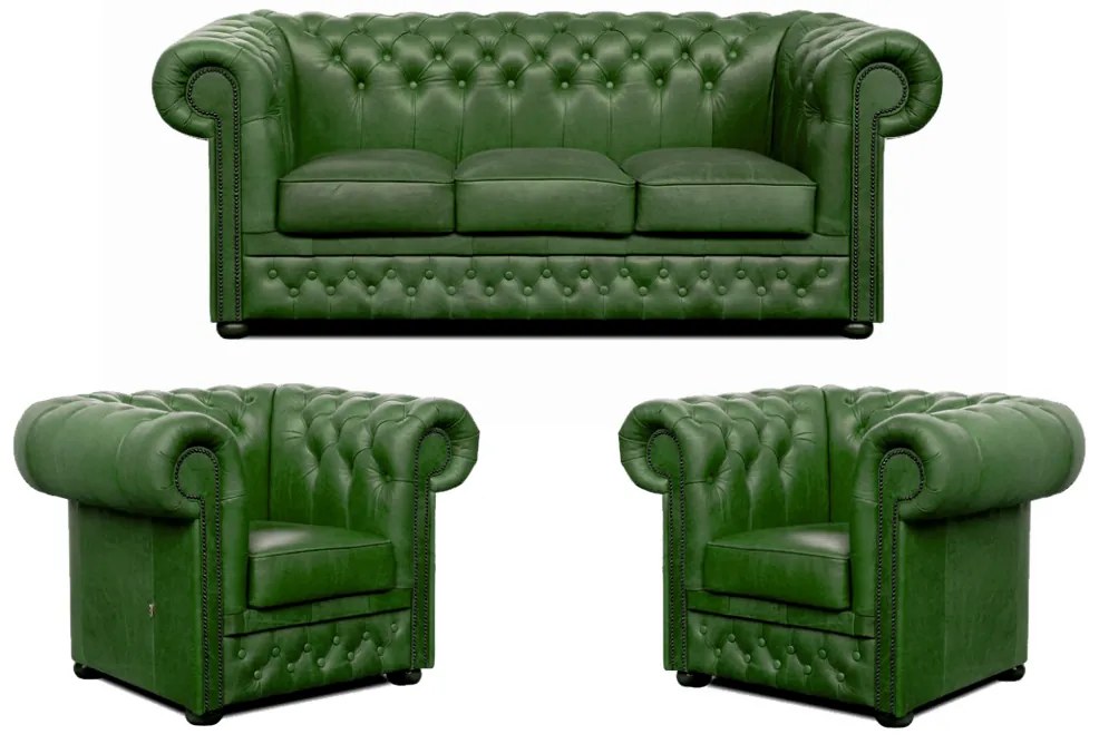 FN Sedací souprava Chesterfield Lord 3+1+1 kůže zelená