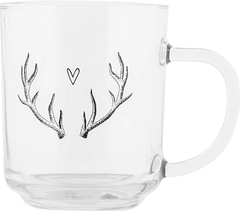 Skleněný hrnek paroží se srdíčkem Love Deer - 11*8*9 cm / 200 ml