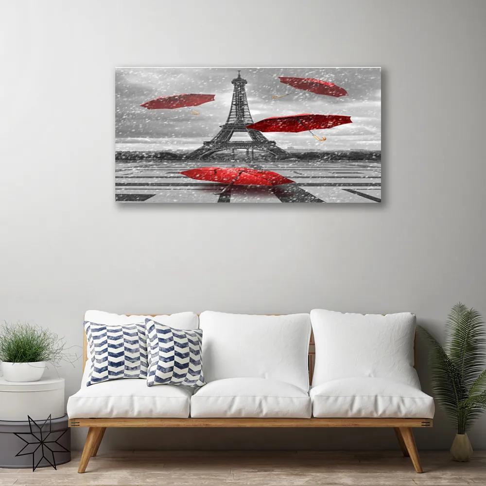 Obraz na plátně Eiffelova Věž Paříž Deštník 140x70 cm