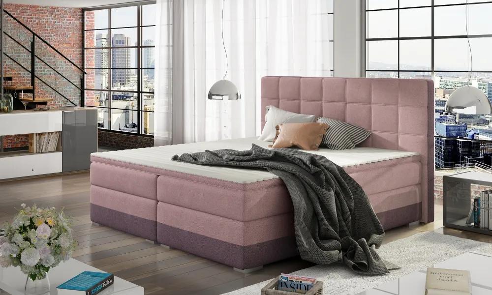Kontinentální postel Boxspring LUCAS růžová / fialová 180x200cm