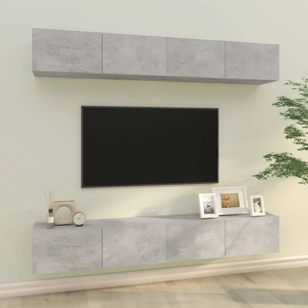 Nástěnné TV skříňky 4 ks betonově šedé 100 x 30 x 30 cm 3114193