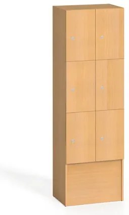 Dřevěná šatní skříňka S5 s odkládacími boxy, 6 boxů, 1700 x 600 x 420 mm, cylindrický zámek, buk