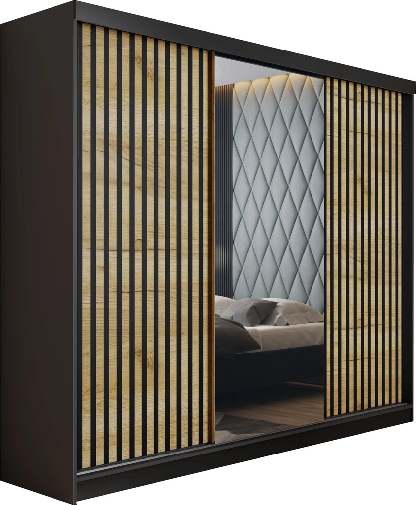 Posuvná skříň MALANI 200 - grafitový + dub Craft zlatý 200x205x59 cm