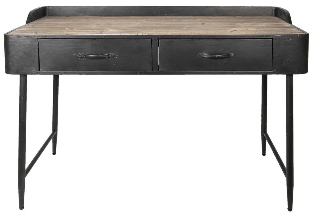Černý kovový pracovní stůl s dřevěnou deskou- 134*65*80 cm