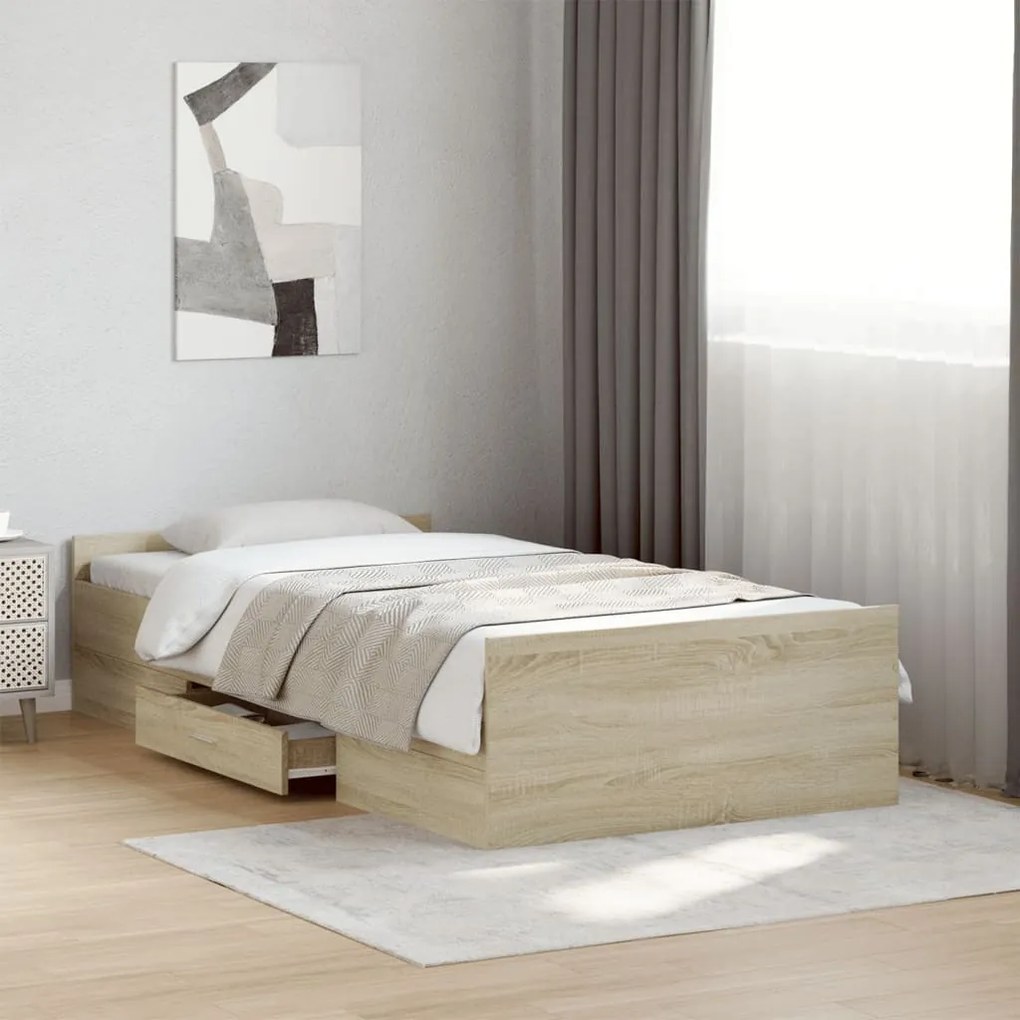 Rám postele se zásuvkami dub sonoma 75x190 cm kompozitní dřevo 3280351