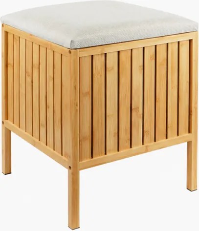 koš na prádlo, objem 52 l, s polstrovaným víkem, bambus/látka, 52x39x39 cm, přírodní/krémová, Dekorino KP20260026