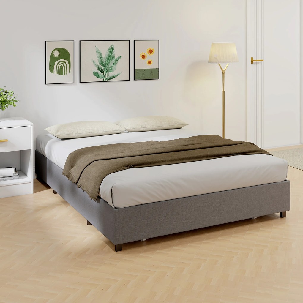 HOMCOM manželka postel 140x190 cm lamelový rošt se 3 zásuvkami a kovovým rámem, nosnost 363 kg, šedá