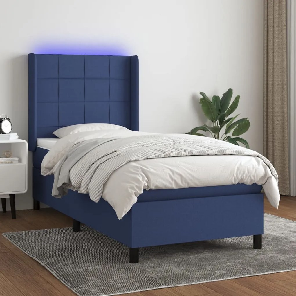 Box spring postel s matrací a LED modrá 90x190 cm textil 3138283
