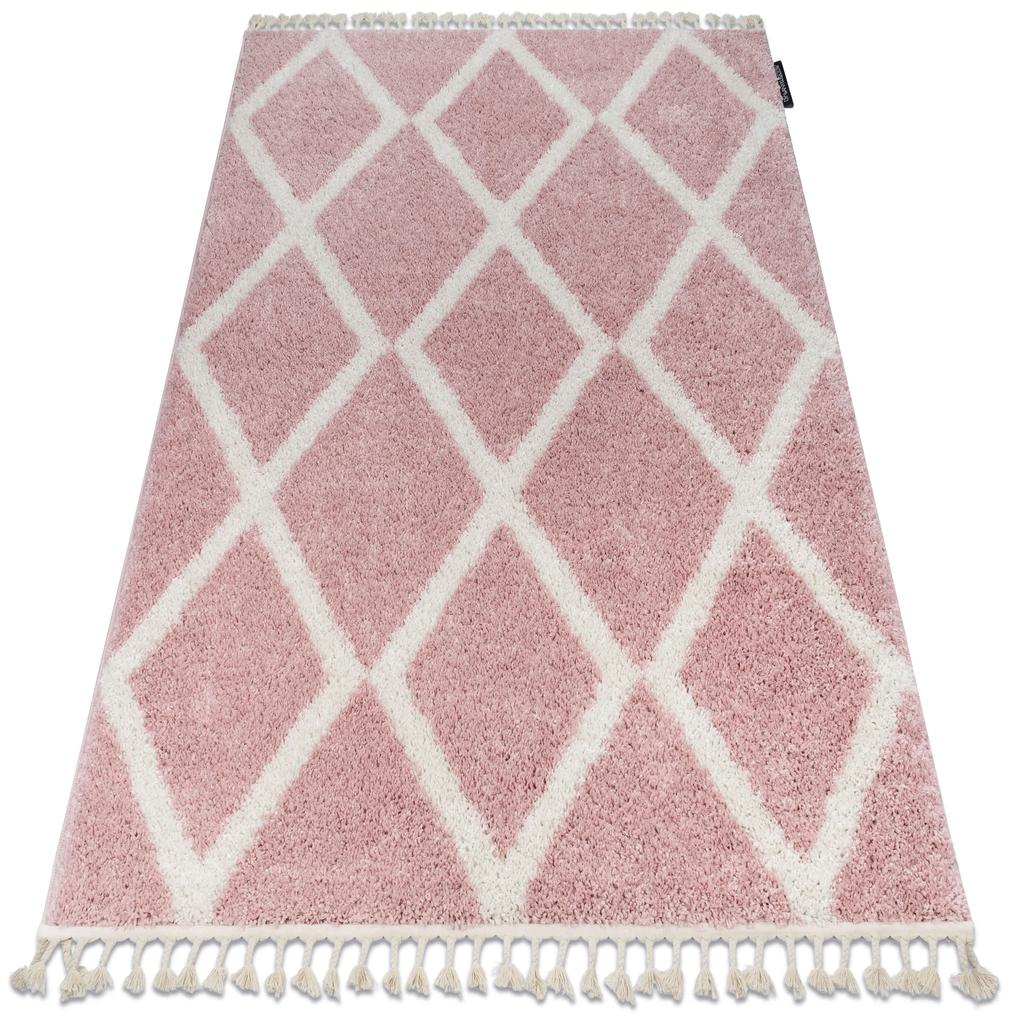 Koberce Łuszczów Kulatý koberec TROIK A0010, růžovo-bílá - střapce, Berber - střapce, Maroko Shaggy 80x150 cm