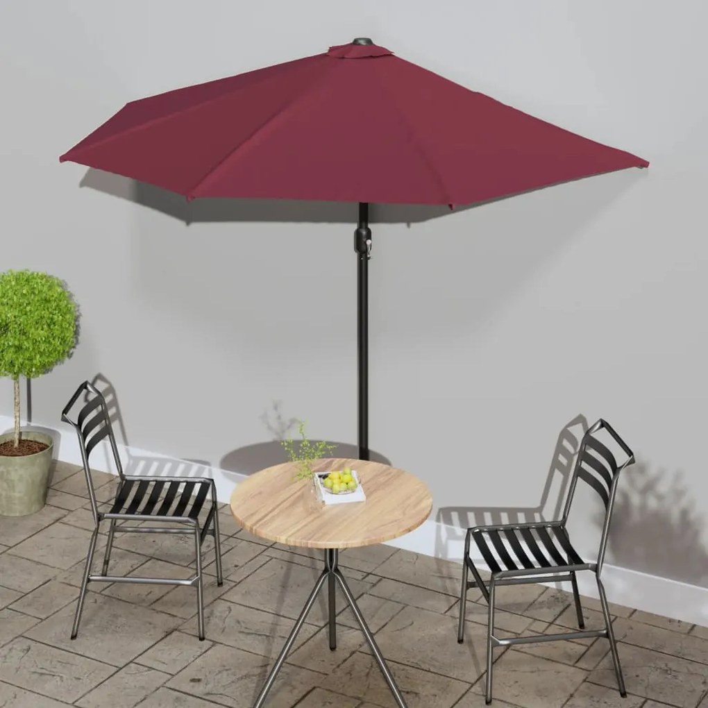 Slunečník na balkon hliníková tyč vínový 270x144x222 cm půlkruh 312498