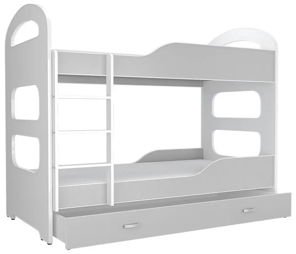 Expedo Dětská patrová postel PATRIK 2 COLOR + matrace + rošt ZDARMA, 160x80, bílý/bílý