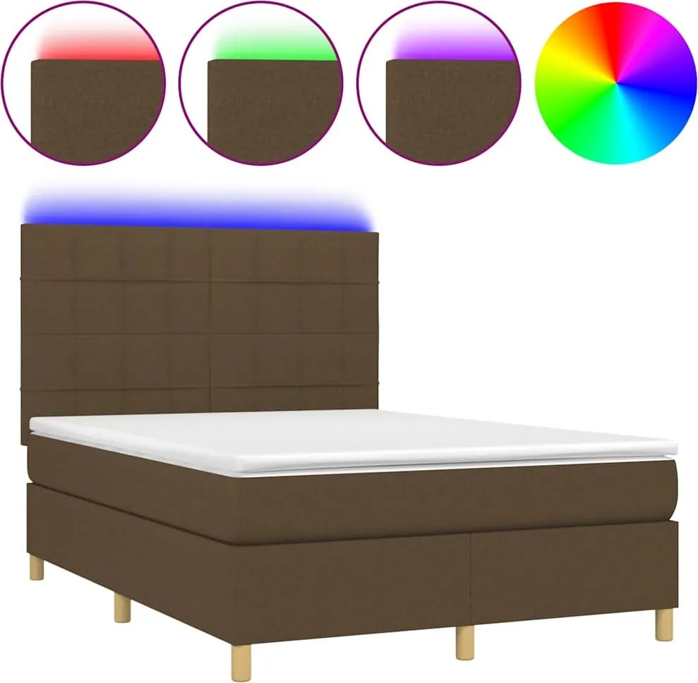 Box spring postel s matrací a LED tmavě hnědá 140x200 cm textil 3135440