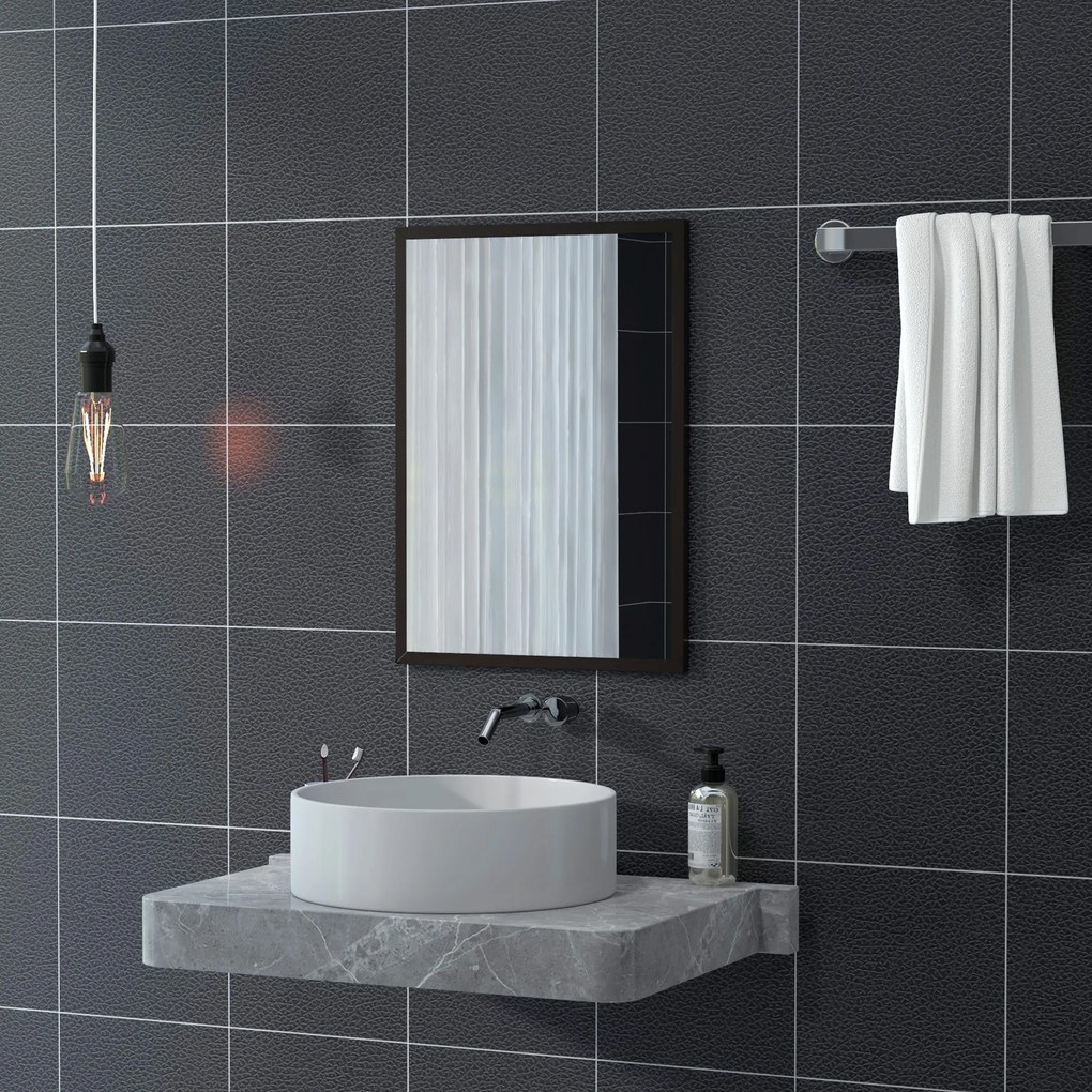 HOMCOM Obdélníkové zrcadlo - Zrcadlo do koupelny 50x70 cm - Dekorativní nástěnné zrcadlo do obývacího pokoje, předsíně, chodby - Horizontální nebo ve…