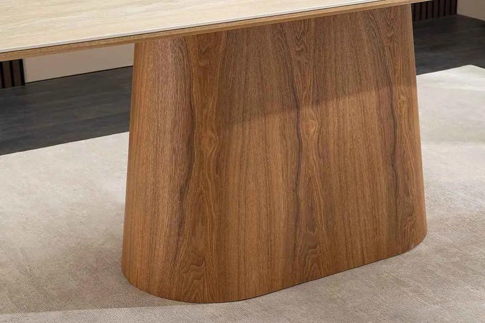 Designový keramický jídelní stůl Parthenia 200 cm travertin / dub