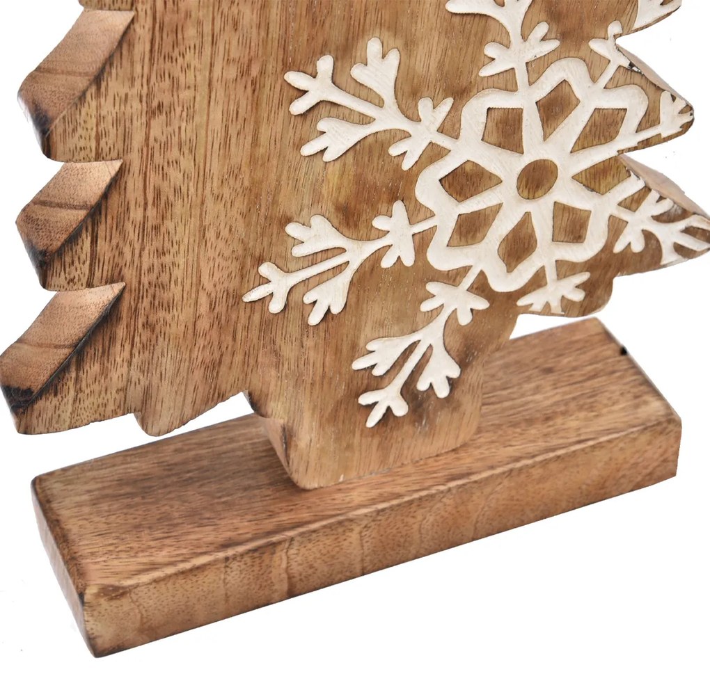 4Home Dekorace z mangového dřeva Snowflake Tree, 33 cm