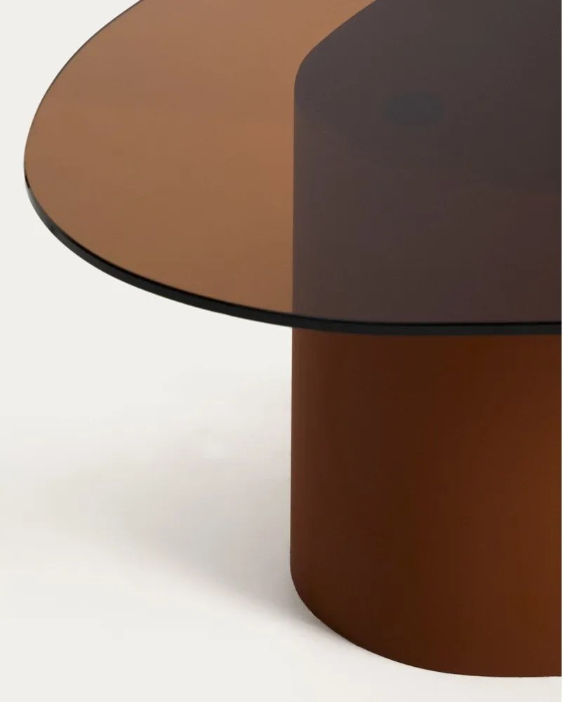 Hnědý konferenční stolek se skleněnou deskou 74x81,5 cm Olir – Kave Home