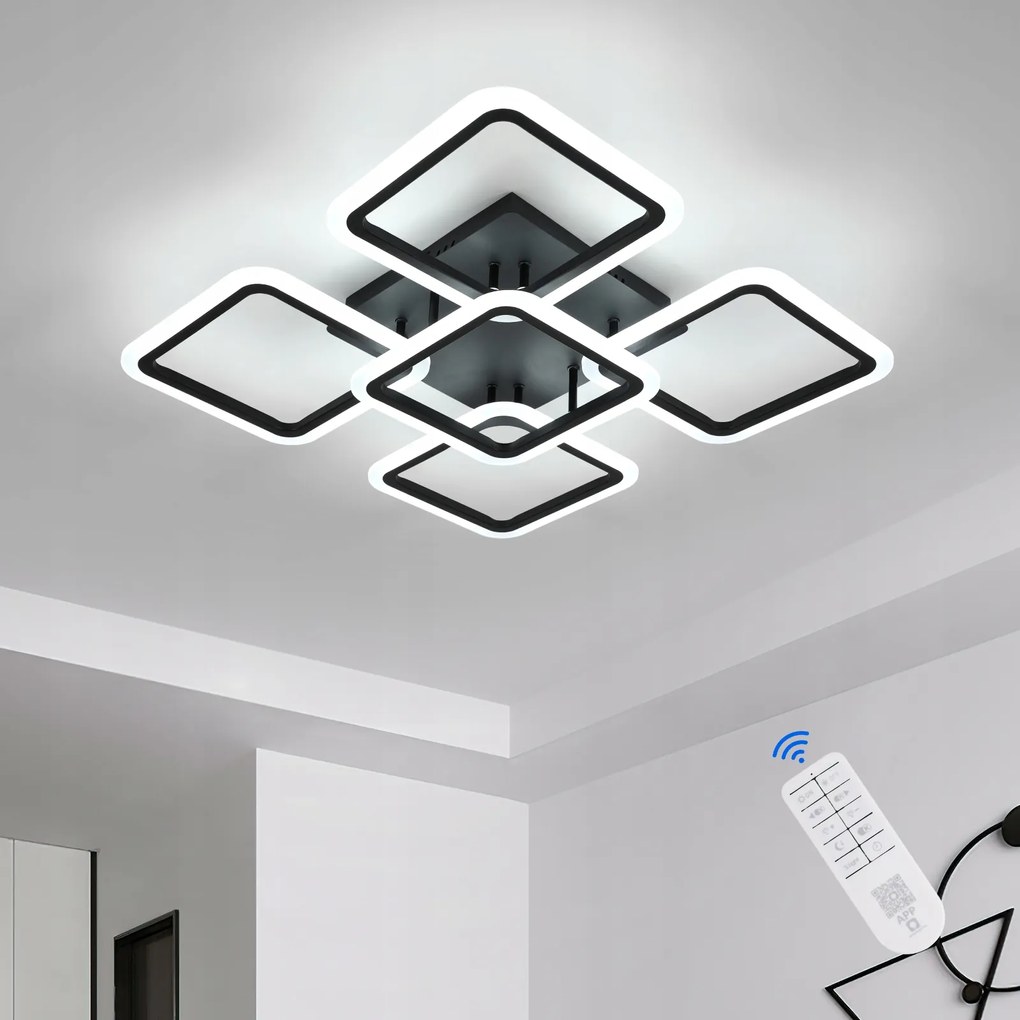 Ściemnialna Lampa Sufitowa Plafon Led Zyrandol Czarna Do Salonu Pilot 57W